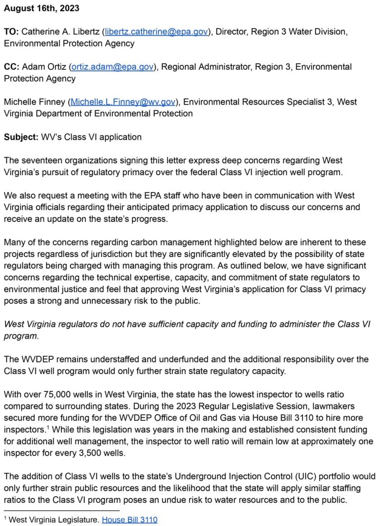 Group Letter to EPA (WV Class VI Application) - Mid-Ohio Valley Climate ...